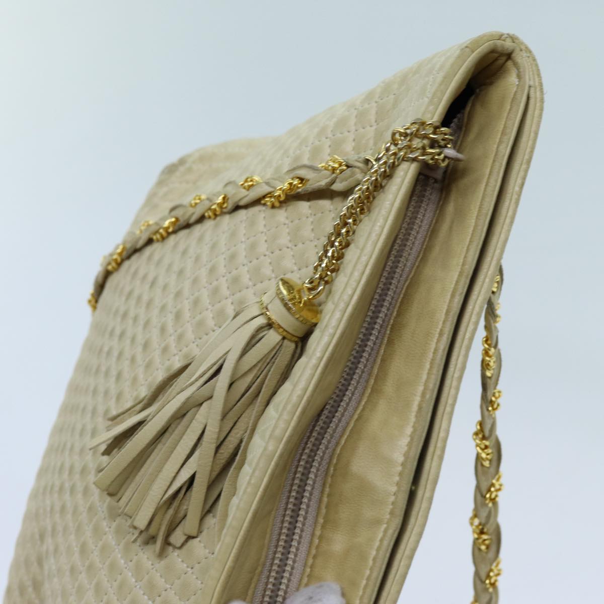BALLY Quilted Chain Shoulder Bag Leather Beige Auth ac2905 | eBay
