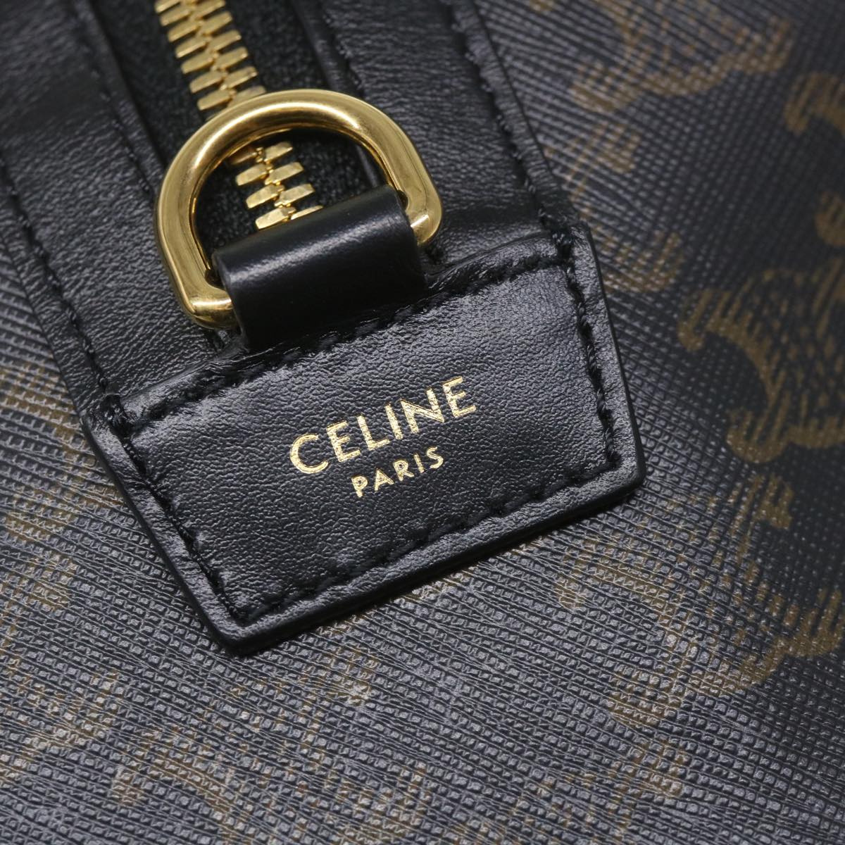 CELINE Triomphe Canvas Boston Bag PVC Leather 2way Black CELINE Triomphe Canvas Boston Bag PVC Leather 2way Black