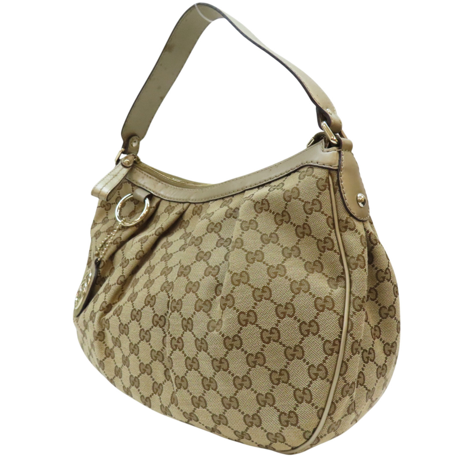GUCCI GG Canvas Sukey Hobo Shoulder Handbag Beige White GUCCI GG Canvas Sukey Hobo Shoulder Handbag Beige White